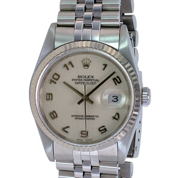 Rolex | Accessories | Rolex Datejust Cream Arabic Dial Steel 8k Fluted ...